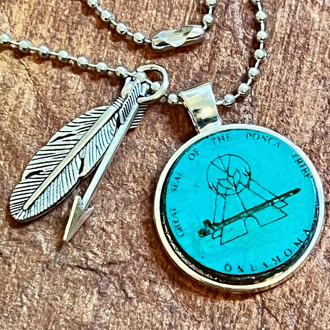 Ponca Tribe of Oklahoma Wood Engraved Metal Bezel Pendant Ball Chain ...