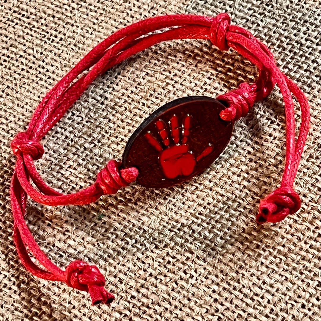 Indigenous Red Handprint Mmiw Symbol Oval Wood Engraved Pendant ...