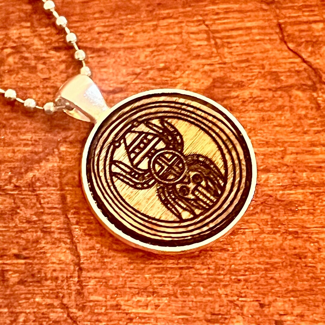 Cherokee Nation Symbol Wood Engraved Metal Bezel Pendant Ball Chain ...