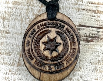 Cherokee Nation Engraved Wood Charm Chain Necklace.. | Etsy