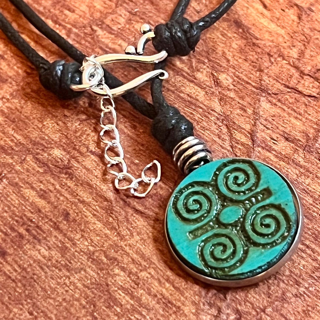 Cherokee Symbol for Strength Wood Engraved Metal Bezel Pendant Cord ...