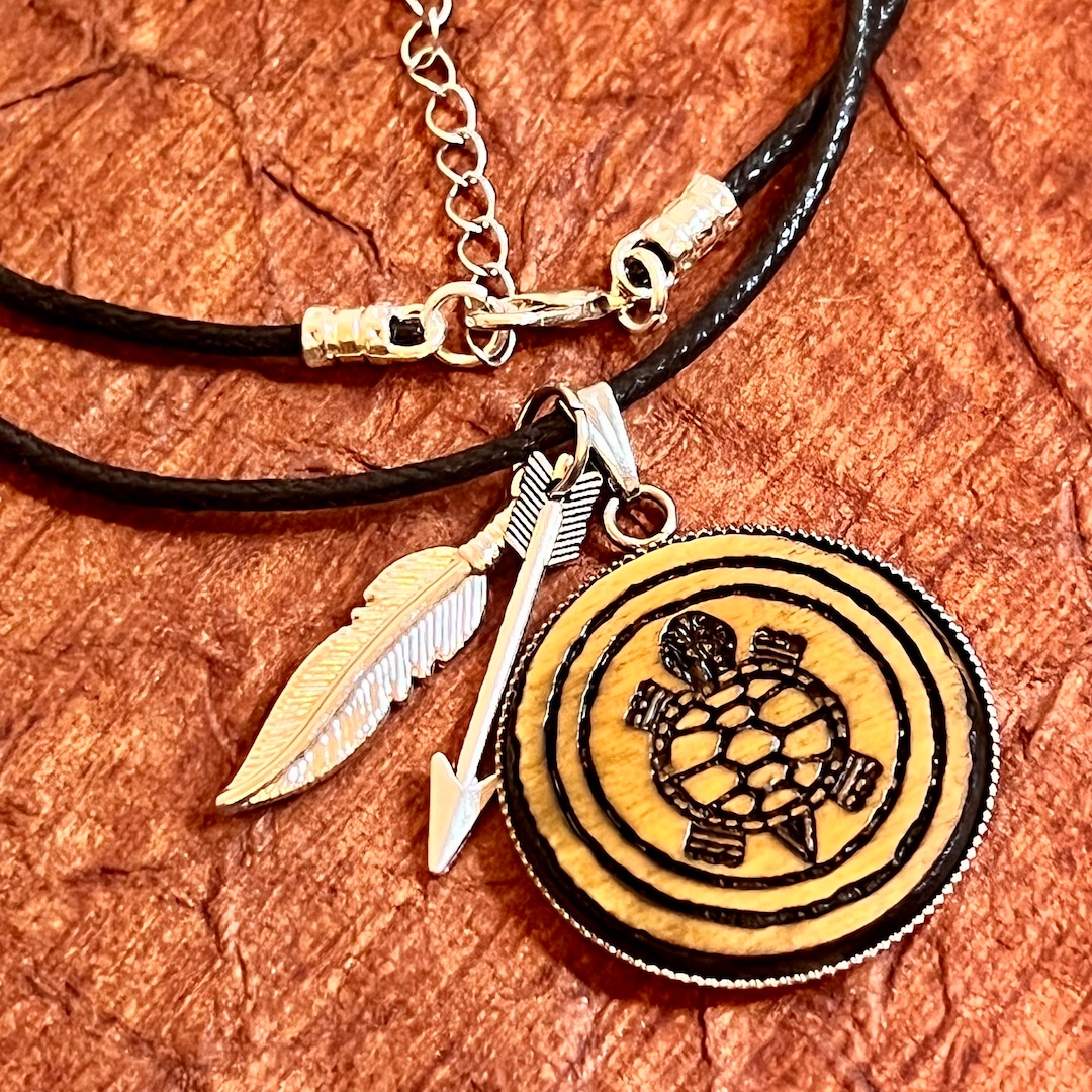 Cherokee Symbol for Adaptability Wood Engraved Metal Bezel Pendant ...