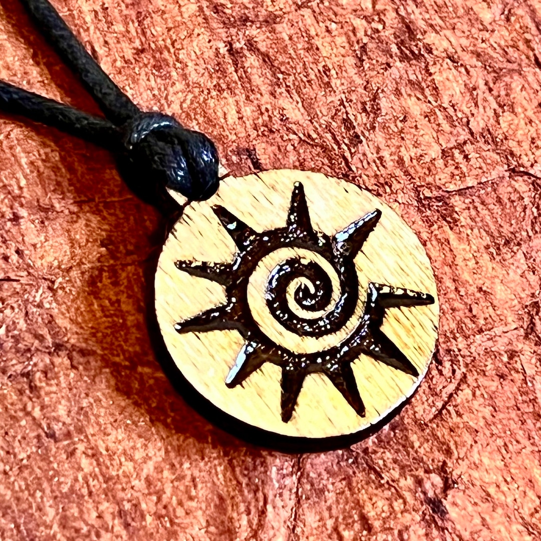 Native American Sun Symbol Wood Engraved Adjustable Black Cord Necklace ...