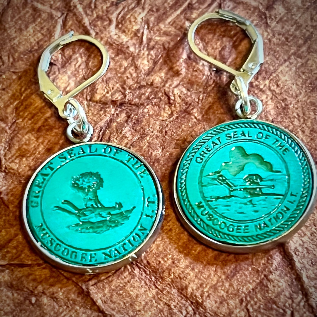 Muscogee Creek Nation Inspired Wood Engraved Metal Bezel Earring Set - Etsy
