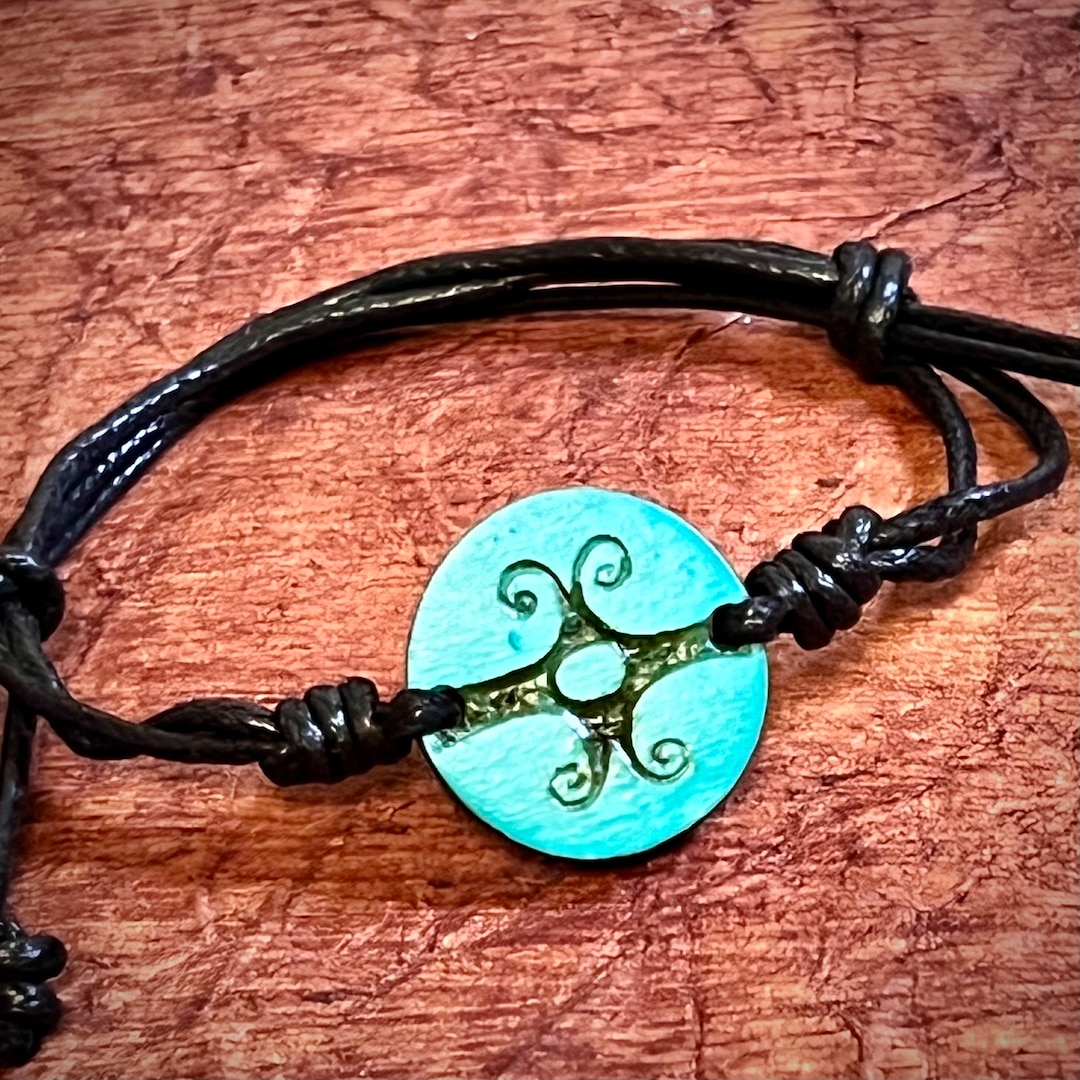 Cherokee Symbol for Strength All Wood Engraved 1 Inch Turquoise Tone ...