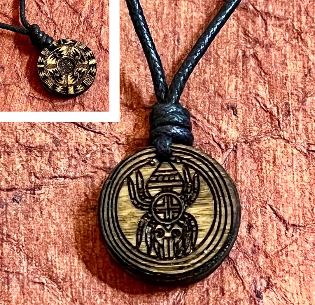 Cherokee Symbol Wood Engraved Pendant 2 Sided Charm Black Cord Necklace ...