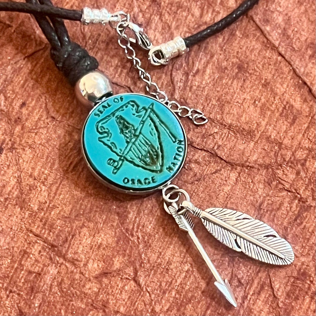 Osage Nation Symbol Wood Engraved Metal Bezel Pendant Cord Necklace ...