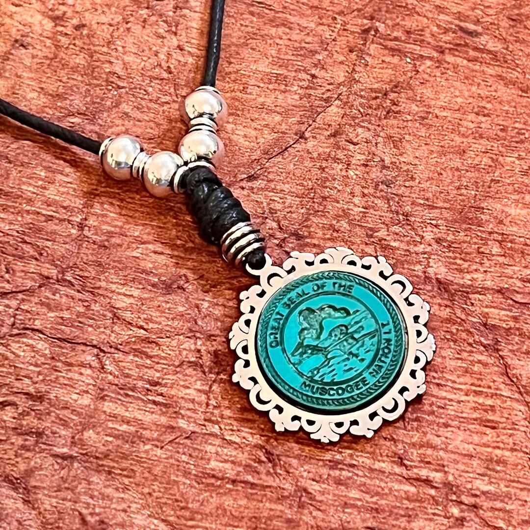 Muscogee Creek Nation Wood Engraved Stainless Steel Bezel Pendant Metal ...