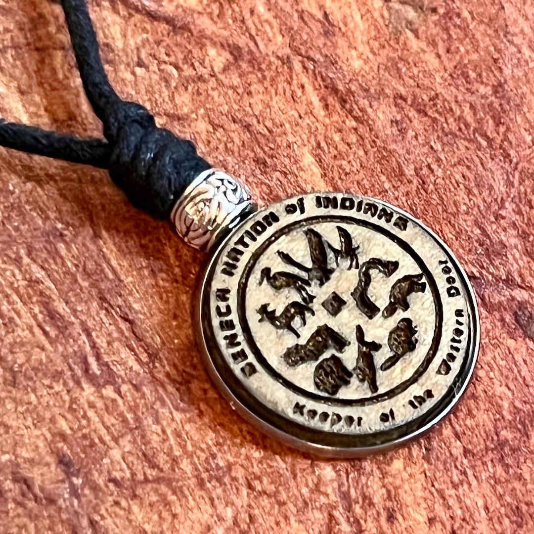 Seneca Nation Mohawk Symbol Engraved Wood Metal Bezel Pendant Charm ...