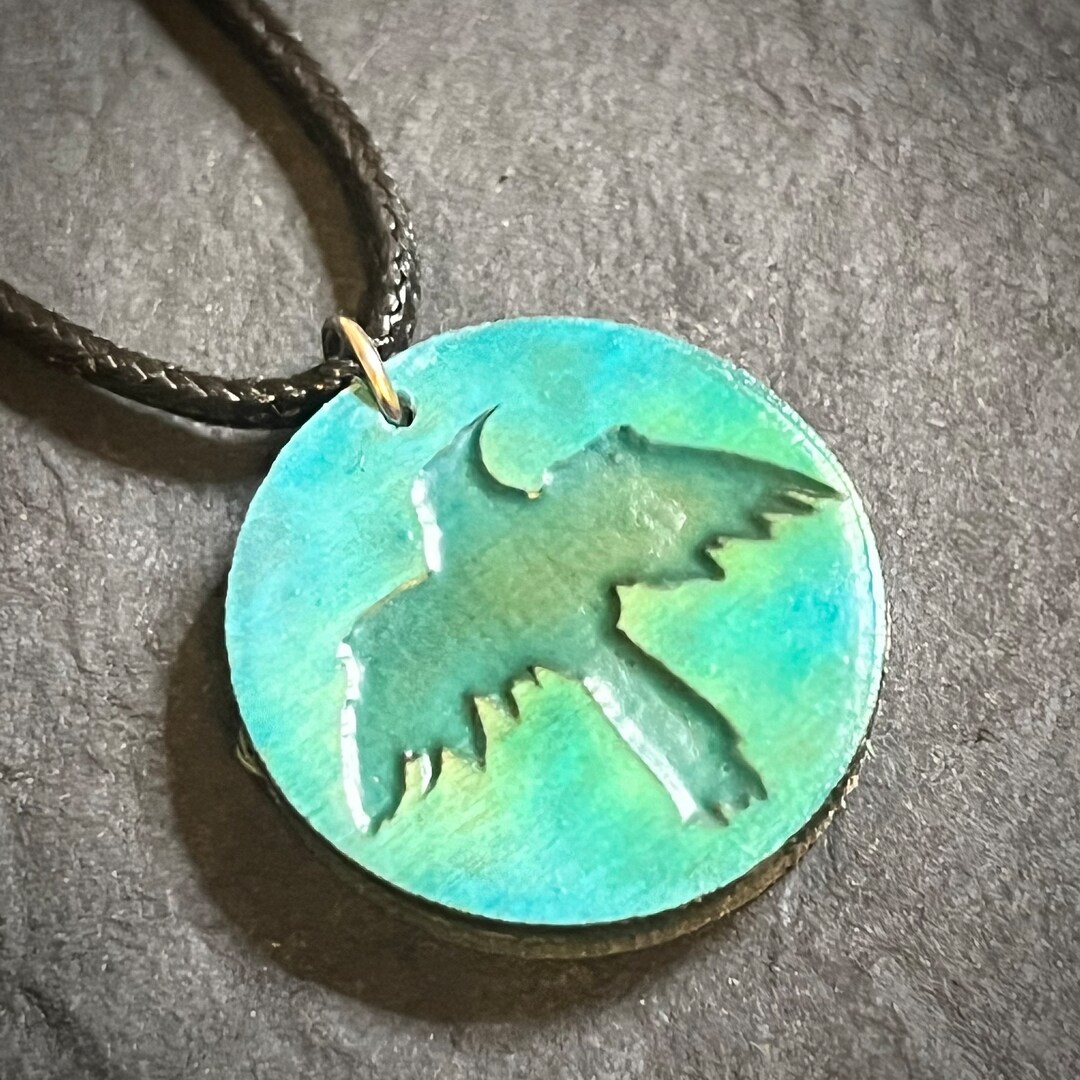 Raven Wood Engraved Pendant Adjustable Cord Necklace - Etsy