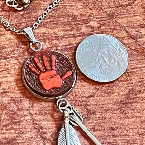 Indigenous Red Hand Mmiw Symbol Wood Engraved 20 Mm Metal Bezel Pendant ...
