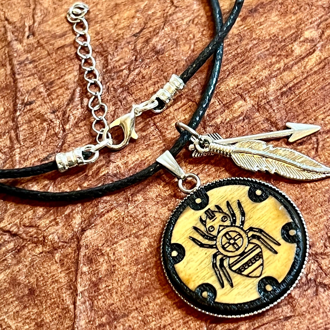Cherokee Water Spider Symbol Wood Engraved Metal Bezel Pendant Black ...