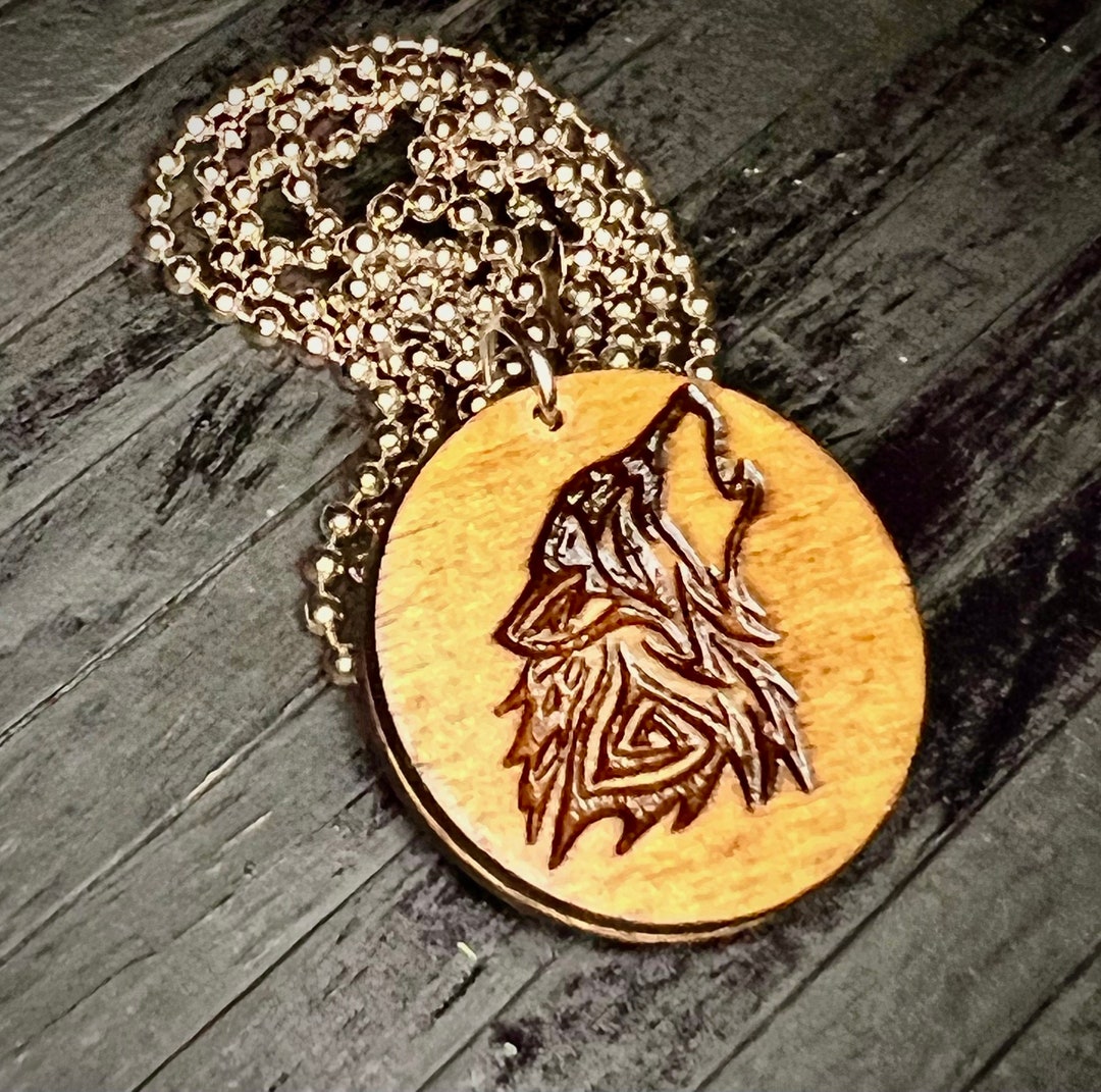 Howling Wolf Engraved Wood Charm Ball Chain Necklace.. - Etsy