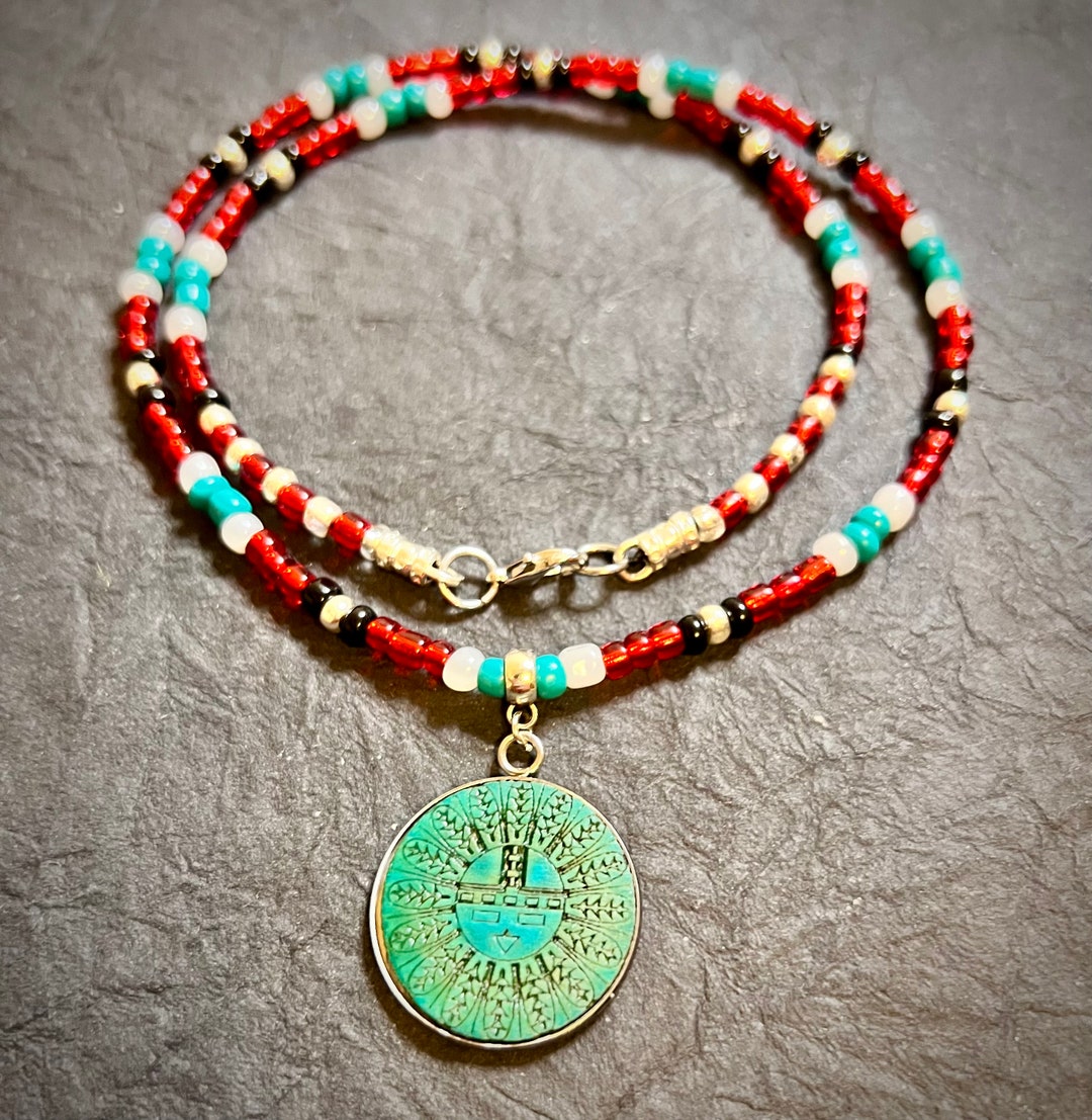 Native American Inspired Sun Symbol Glass Seed Bead Necklace - Etsy