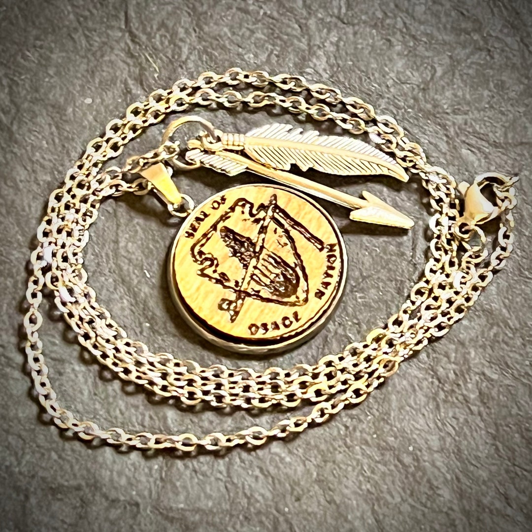Osage Nation Wood Engraved Metal Bezel Chain Necklace With Metal Charms ...