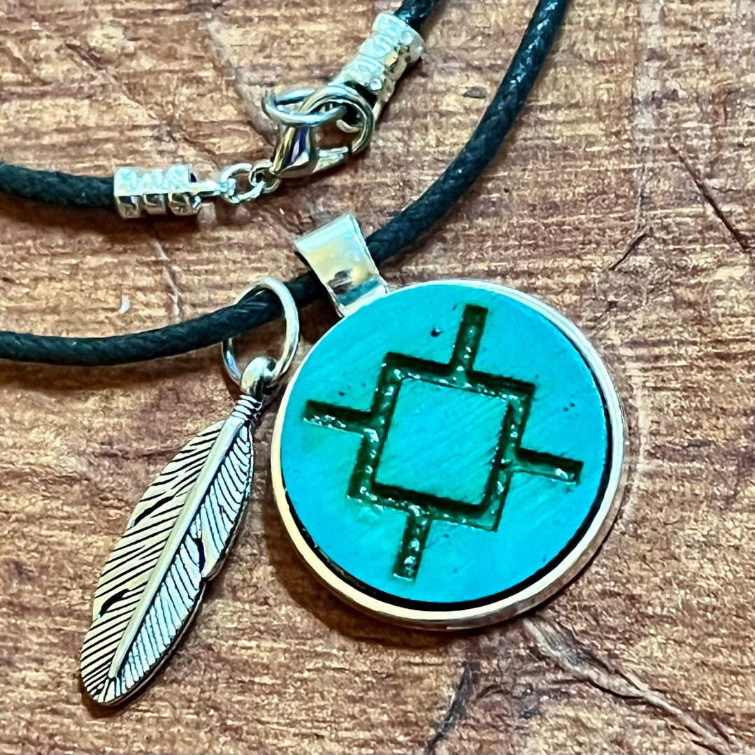 Cheyenne Nation Symbol Wood Engraved Metal Bezel Pendant Charm Black ...