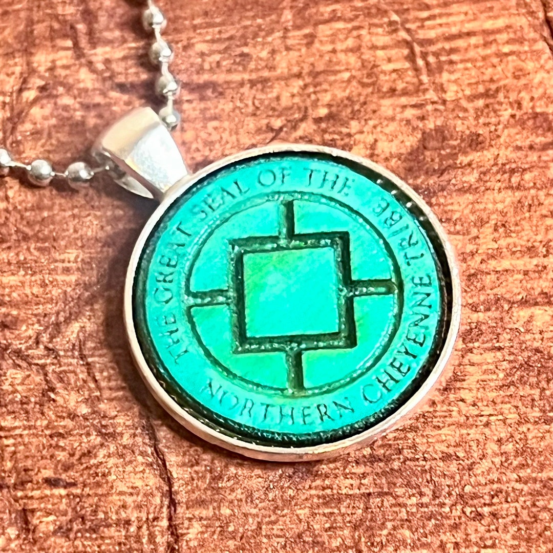 Cheyenne Nation Inspired Wood Engraved Metal Bezel Pendant Ball Chain ...