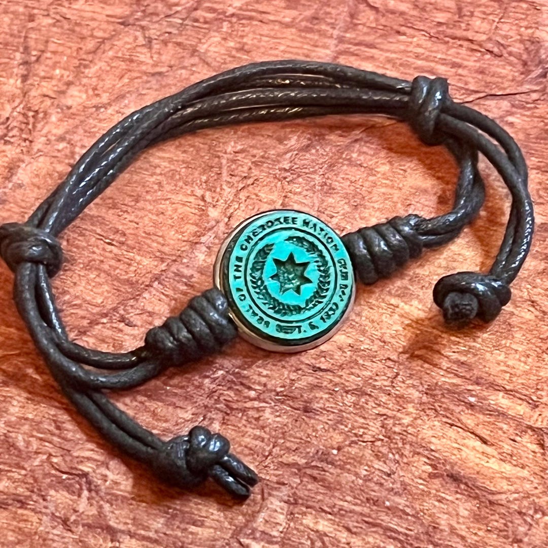 Cherokee Nation Seal Wood Engraved Metal Bezel Pendant Adjustable Black ...