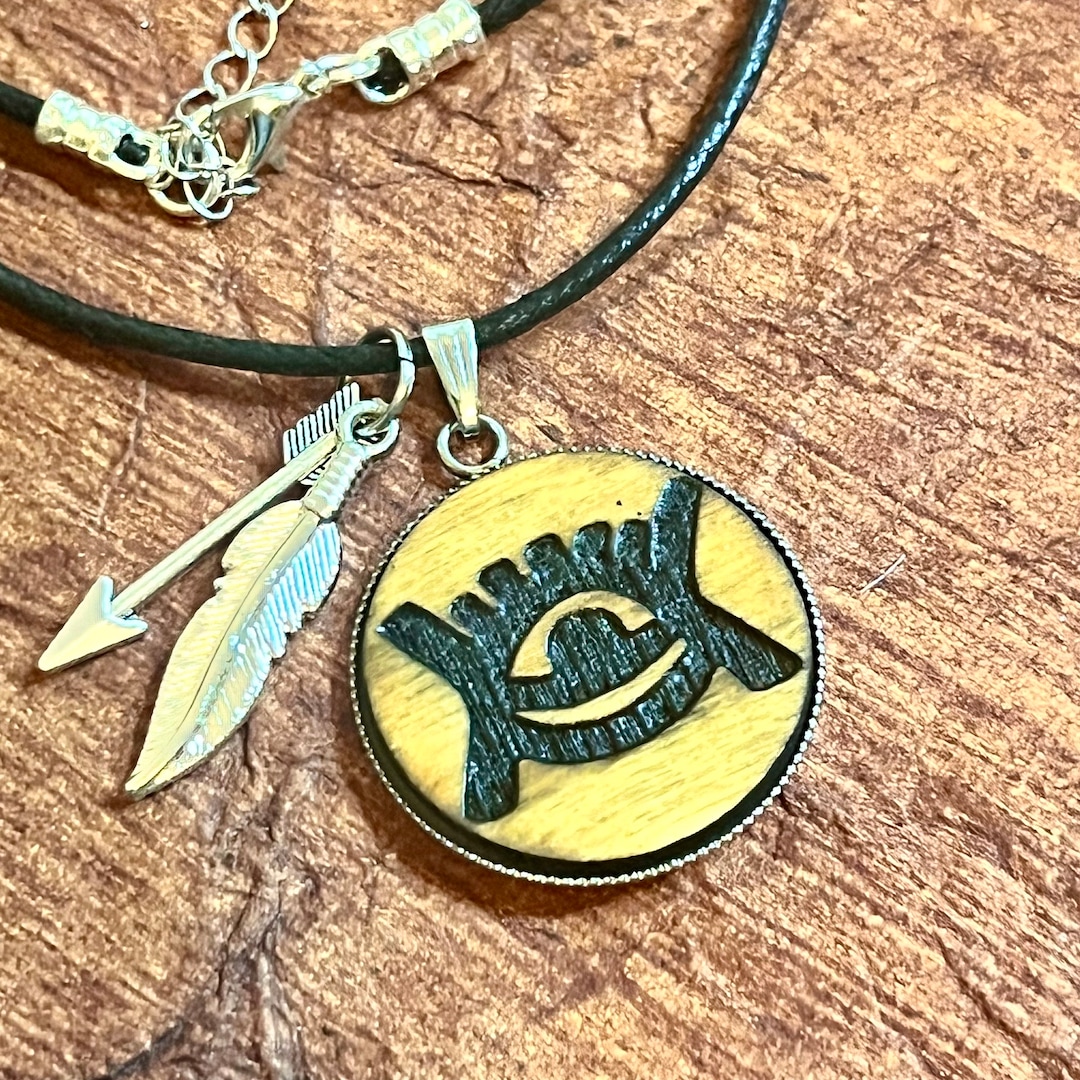 Cherokee Symbol for the Universe Wood Engraved Metal Bezel Pendant ...