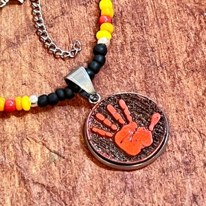 Indigenous Red Hand Mmiw Symbol Glass Seed Bead With Wood Engraved ...