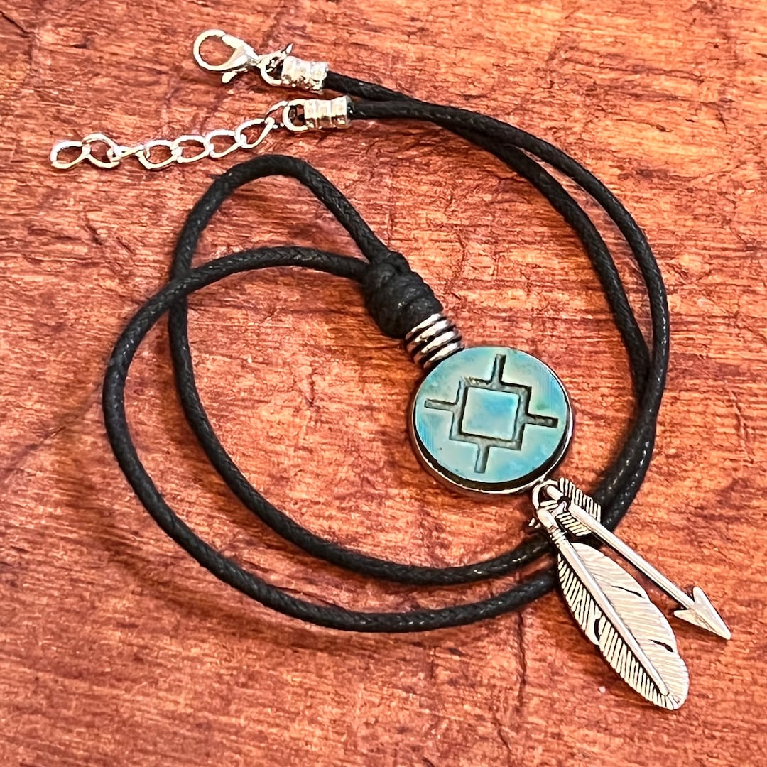 Cheyenne Nation Symbol Wood Engraved Metal Bezel Pendant With Drop ...