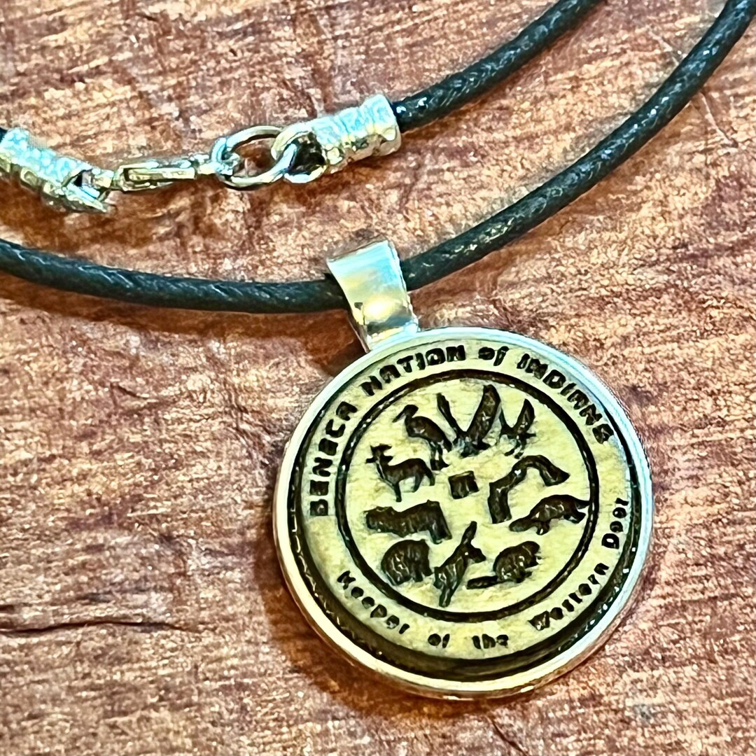 Seneca Nation Mohawk Symbol Wood Engraved Metal Bezel Pendant Charm ...