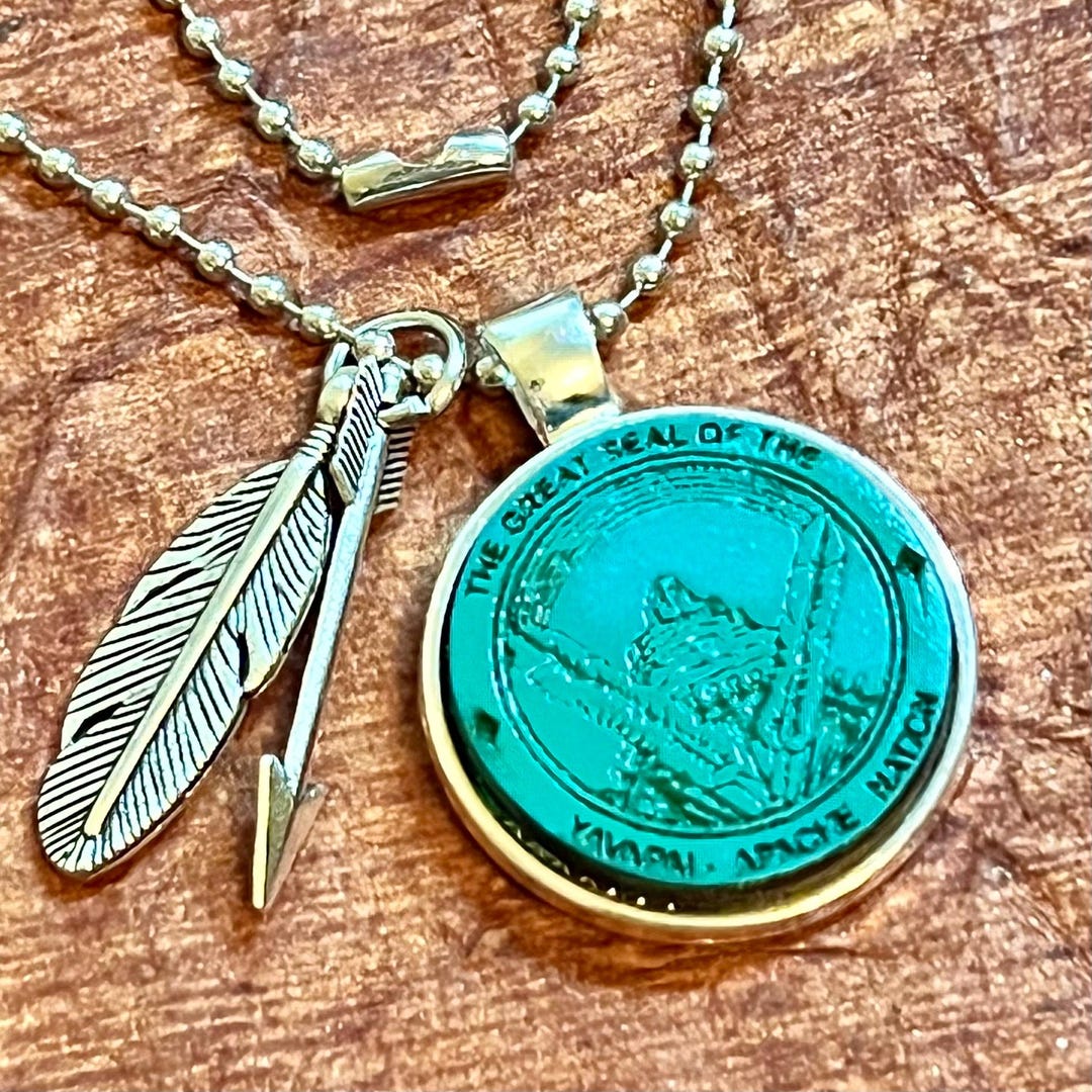 Apache Nation Wood Engraved Metal Bezel Pendant Ball Chain Necklace ...