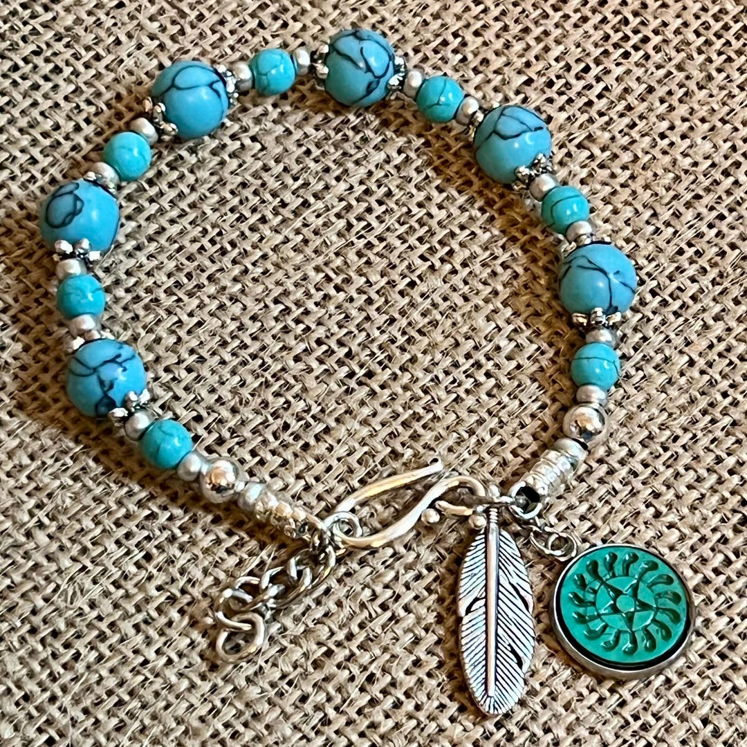Cherokee Symbol Inspired Hematite Turquoise and Metal Beads, Beaded ...
