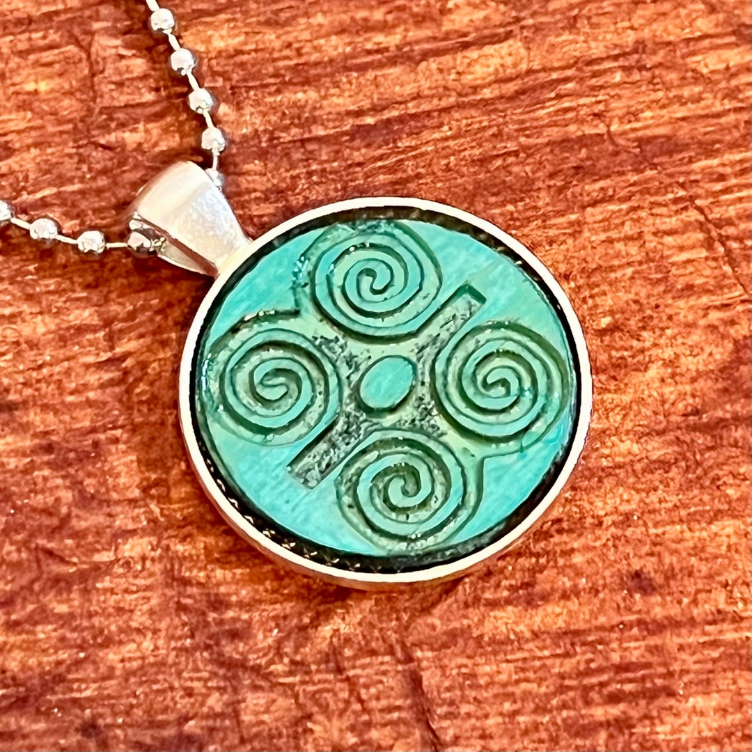 Cherokee Symbol for Strength Wood Engraved Metal Bezel Pendant Ball ...