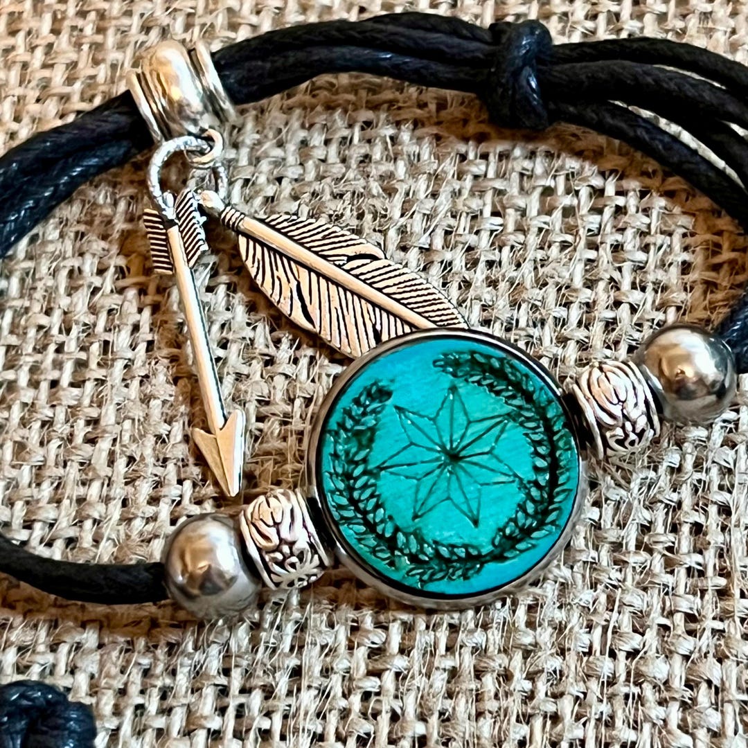 Cherokee Nation Symbol Wood Engraved Metal Bezel Pendant Adjustable ...