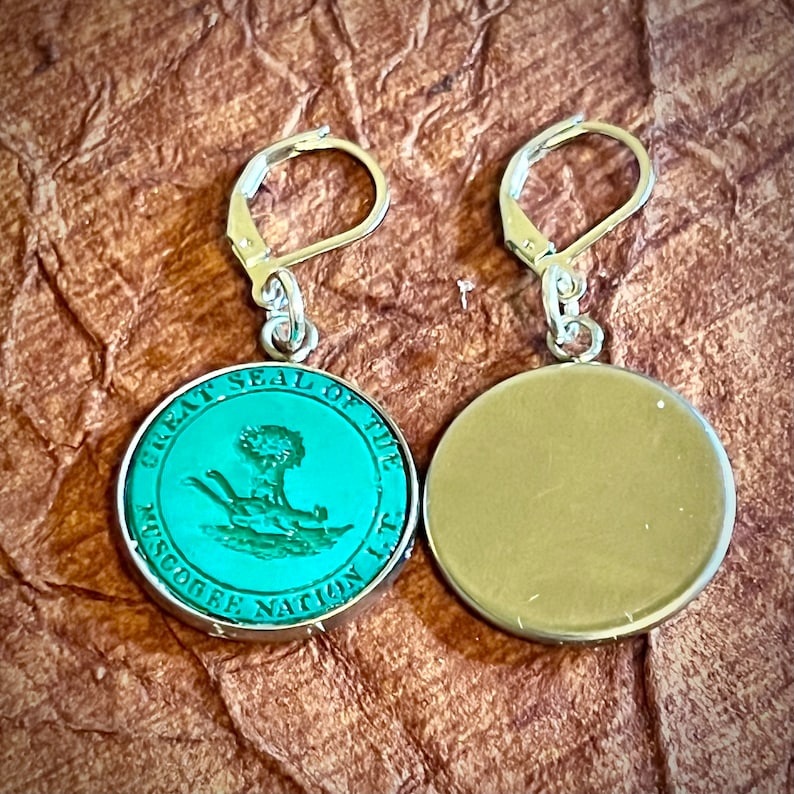 Muscogee Creek Nation Inspired Wood Engraved Metal Bezel Earring Set - Etsy