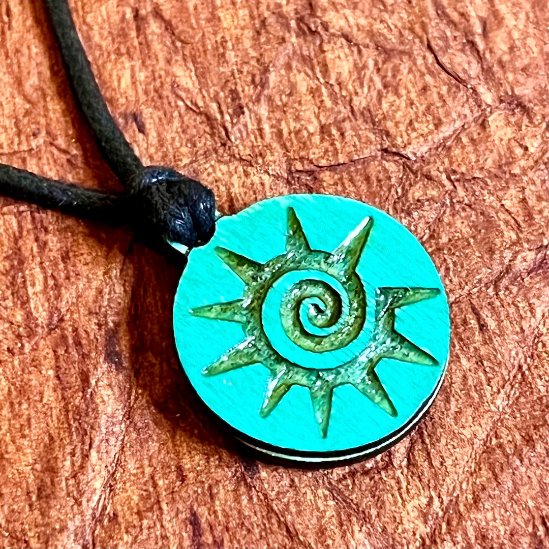 Native American Sun Symbol Wood Engraved Adjustable Black Cord Necklace ...
