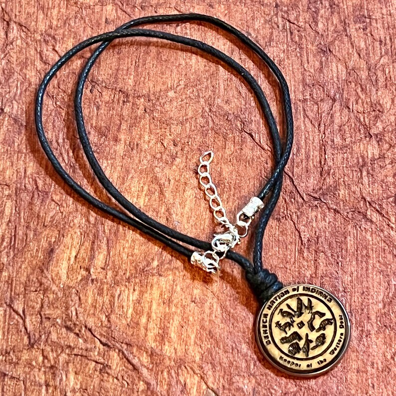 Seneca Nation Mohawk Symbol Wood Engraved Metal Bezel Pendant Charm ...