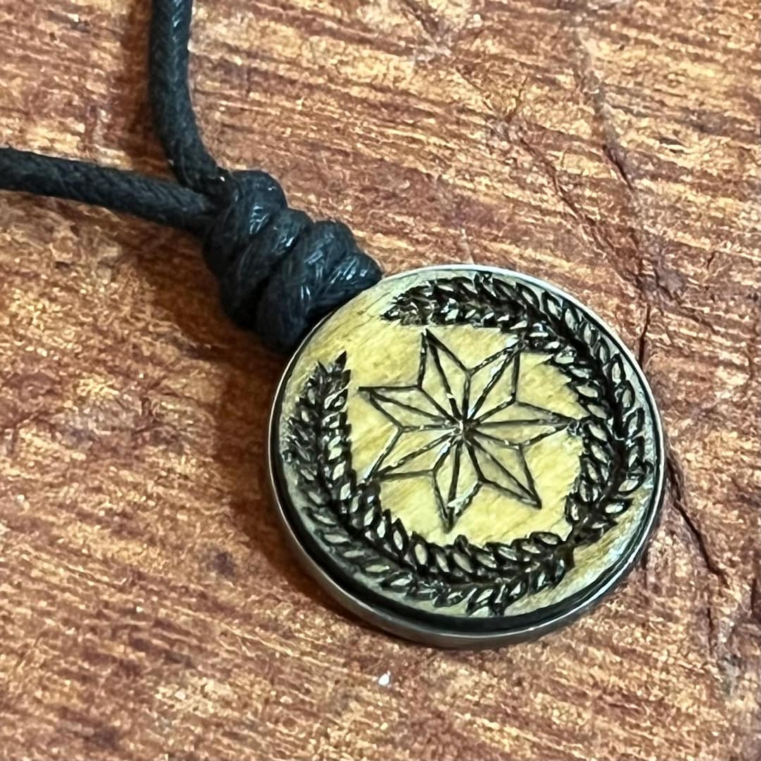 Cherokee Nation Symbol Wood Engraved Metal Bezel Pendant Charm Black ...