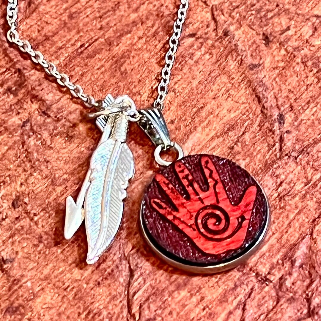 Indigenous Red Hand Mmiw Symbol Wood Engraved 20 Mm Metal Bezel Pendant ...