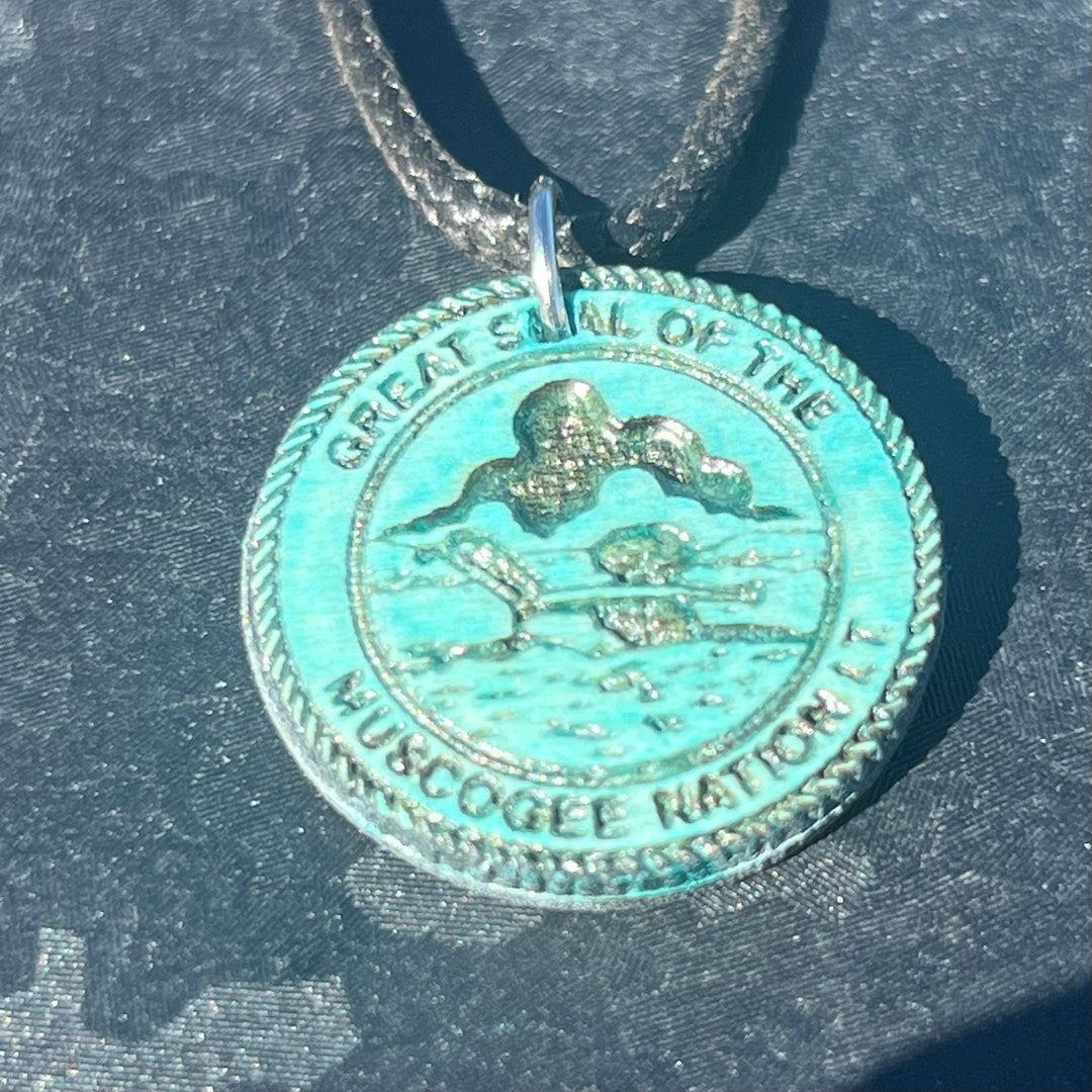 Muscogee Nation Wood Engraved Stained Turquoise Adjustable Cord ...