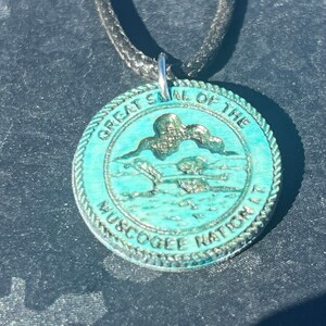 Muscogee Nation Wood Engraved Stained Turquoise Adjustable Cord ...