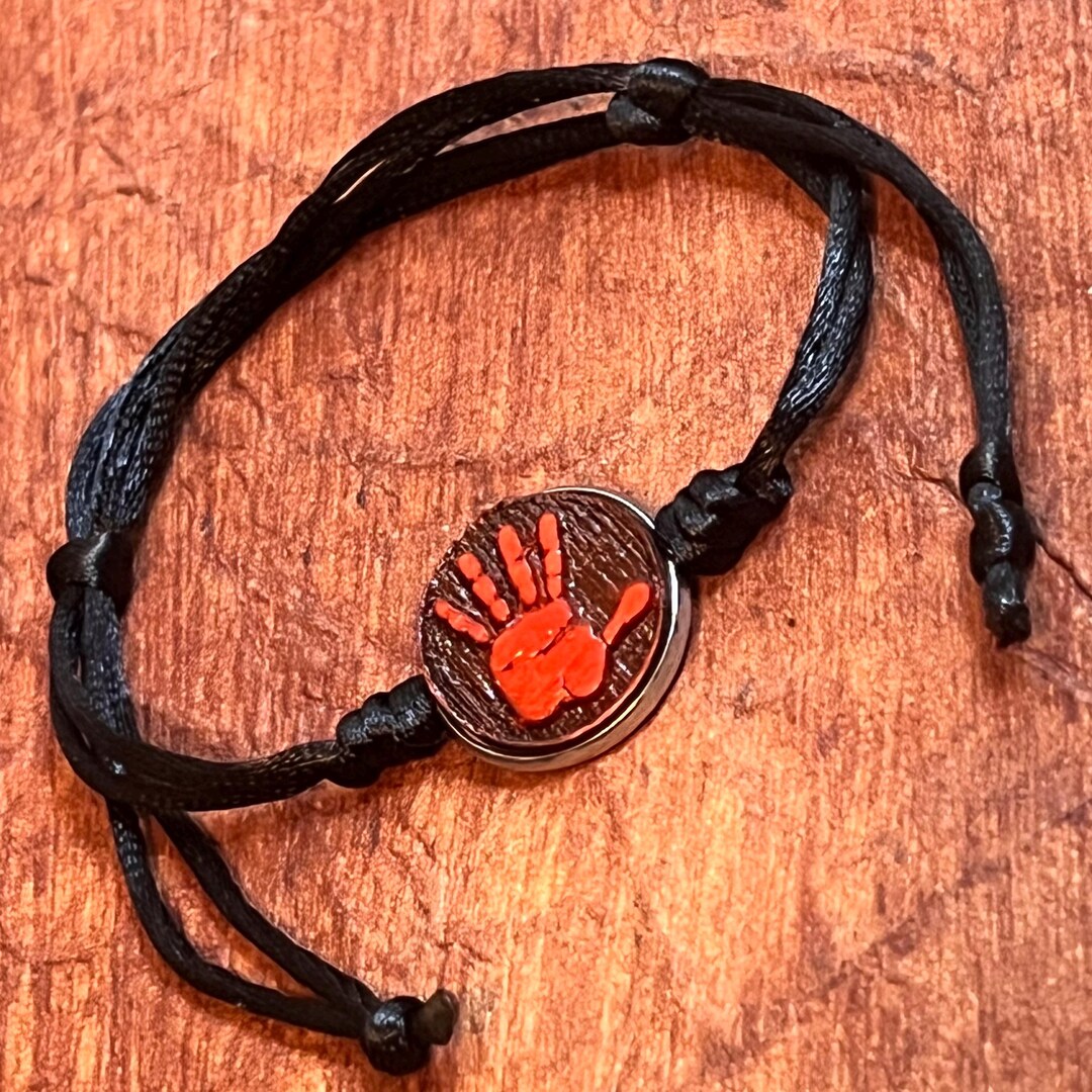 Native American Red Hand Mmiw Symbol Wood Engraved Metal Bezel Pendant ...
