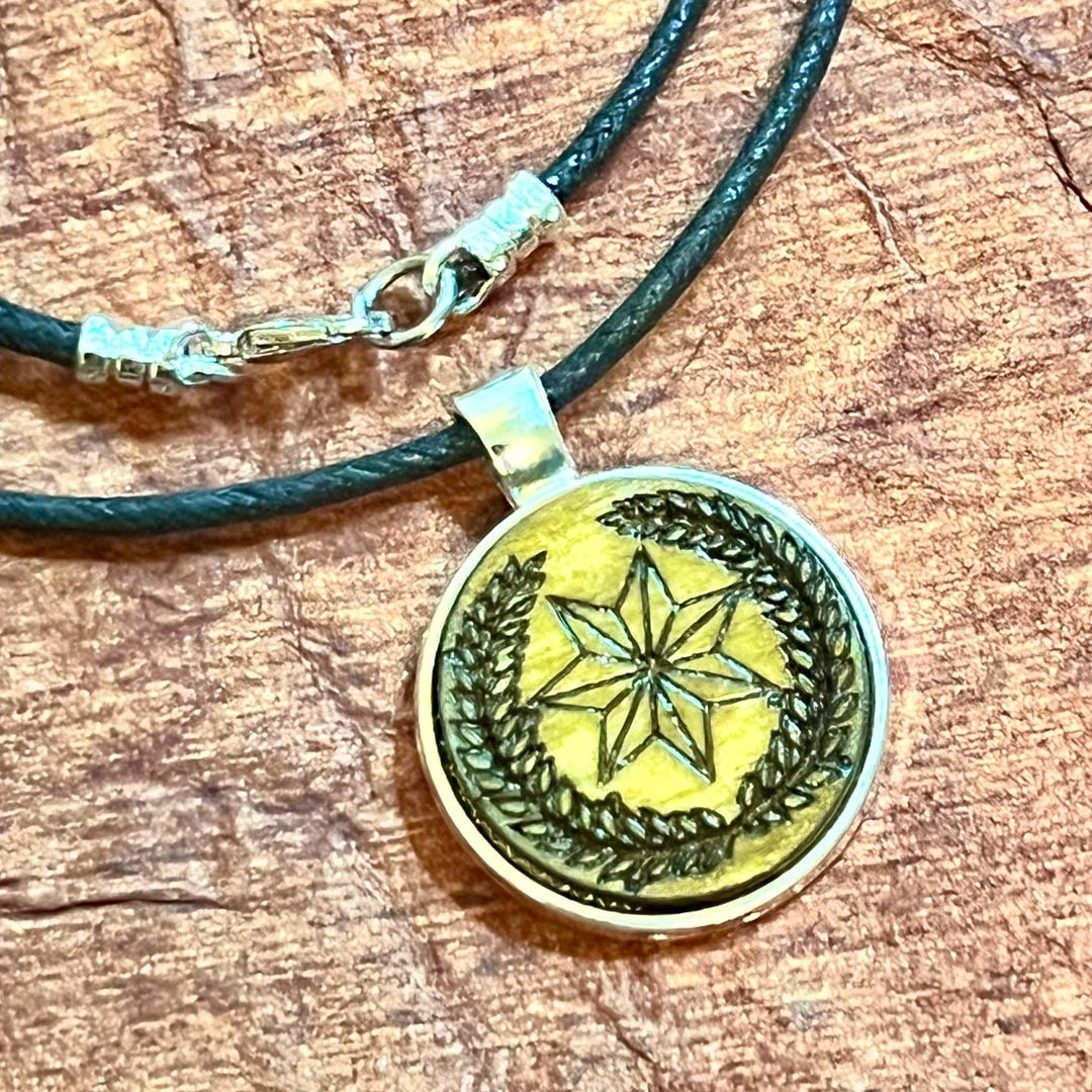 Cherokee Nation Symbol Wood Engraved Metal Bezel Pendant Charm Black ...