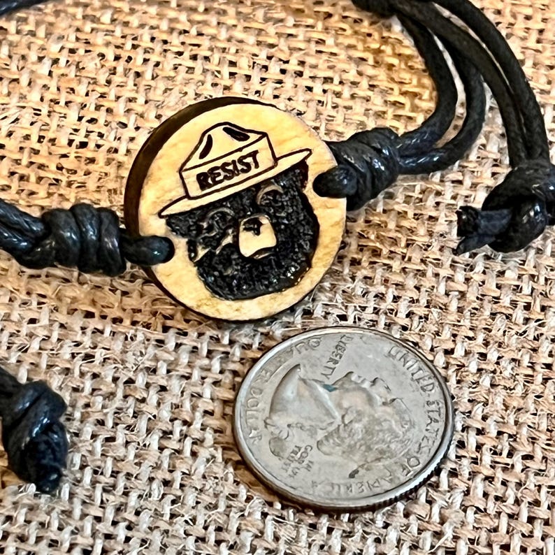 Smokey Bear Resist Wood Engraved Pendant Adjustable Cord Bracelet - Etsy