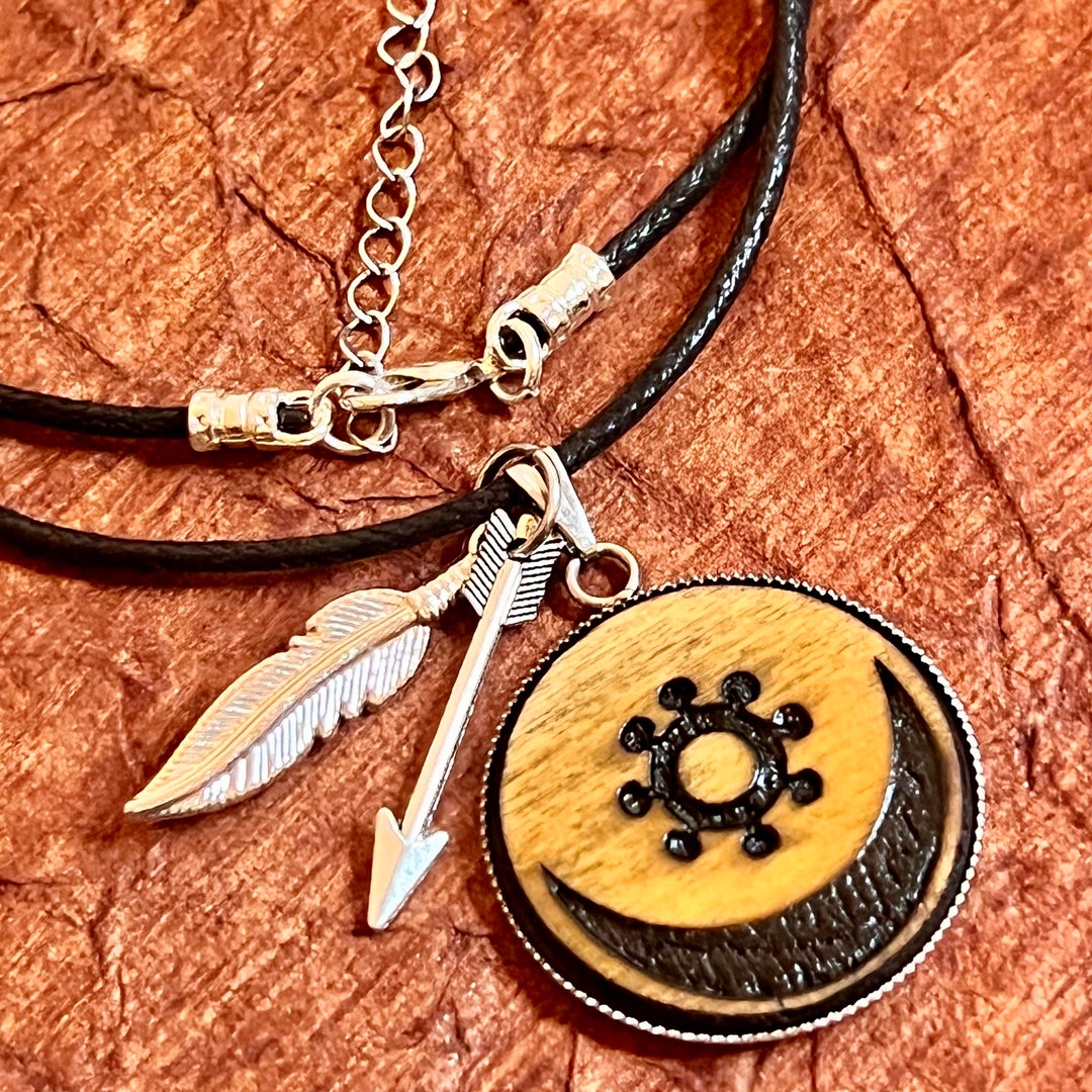 Cherokee Symbol for Harmony Wood Engraved Metal Bezel Pendant Black ...