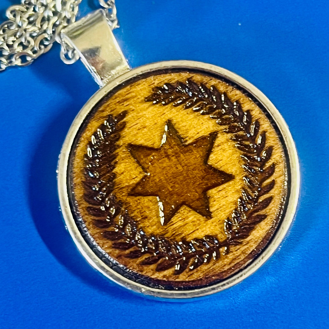 Cherokee Nation Wood Engraved Charm on Metal Bezel Chain Necklace - Etsy