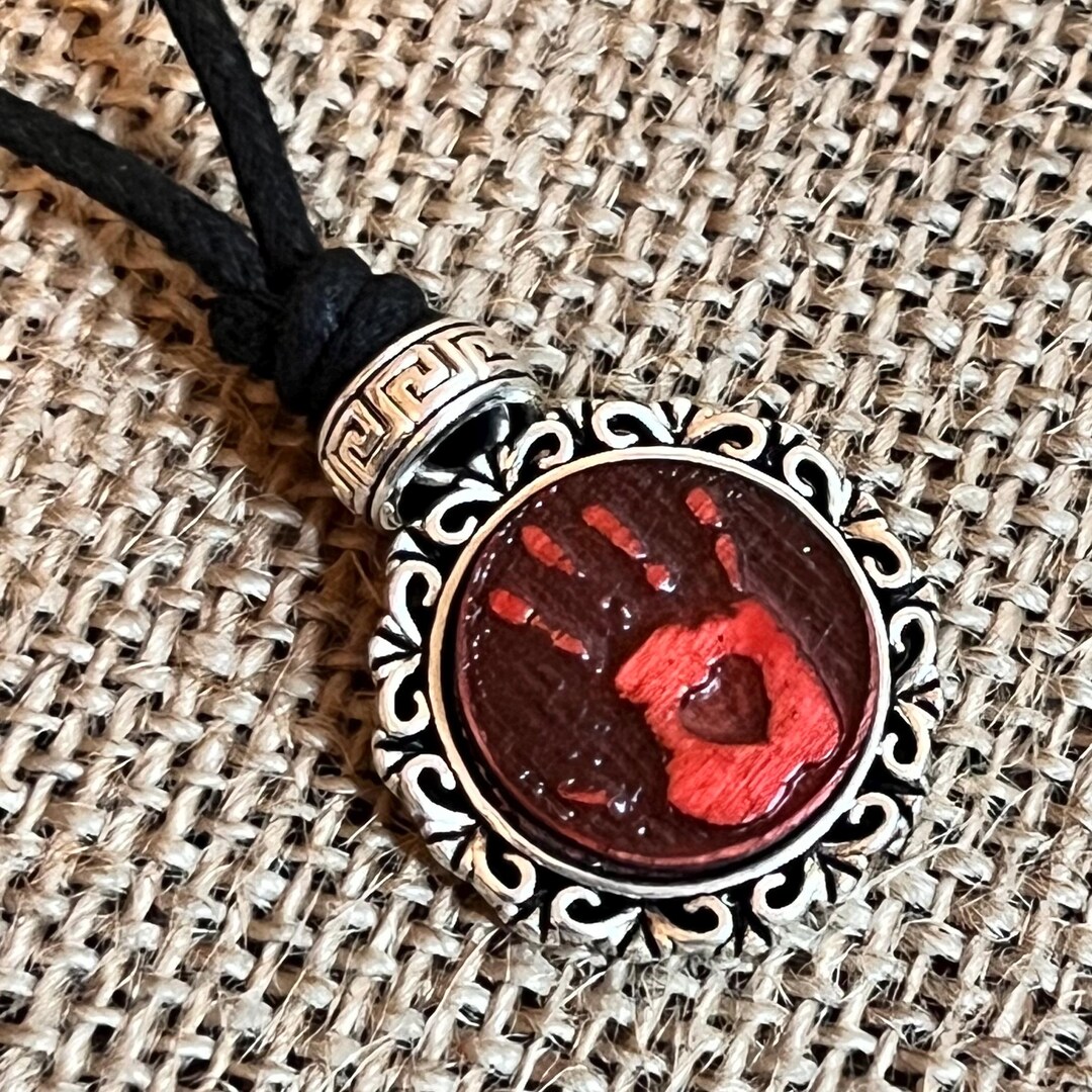 Native Red Hand Mmiw Heart Symbol Engraved Wood Metal Bezel Pendant ...