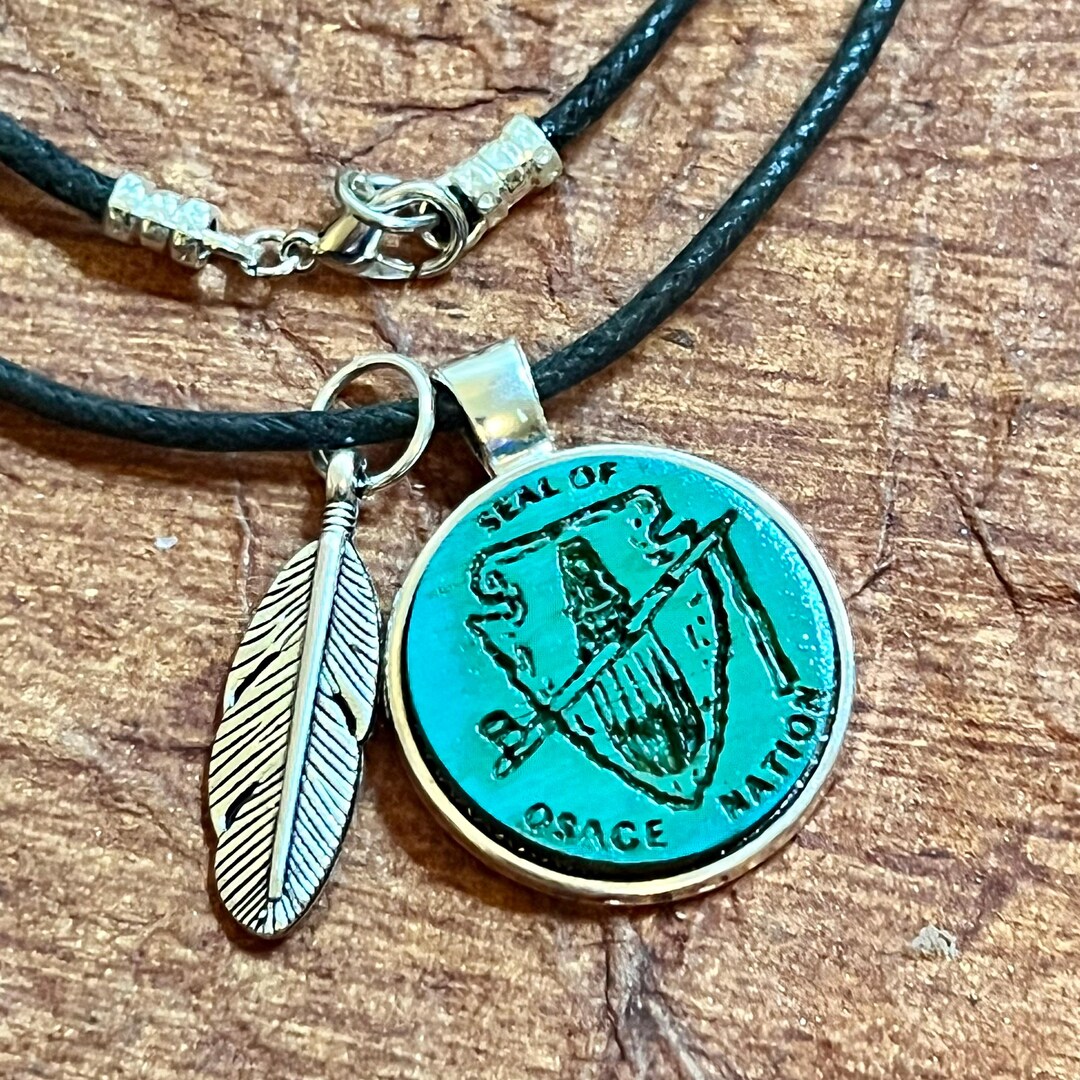 Osage Nation Wood Engraved Metal Bezel Pendant Charm Black Cord ...