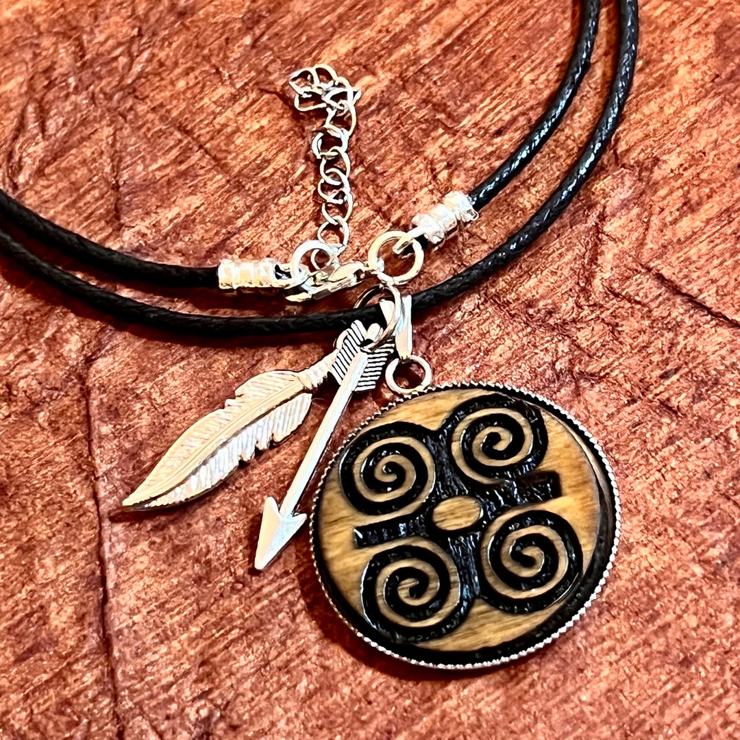 Cherokee Symbol for Strength Wood Engraved Metal Bezel Pendant Black ...