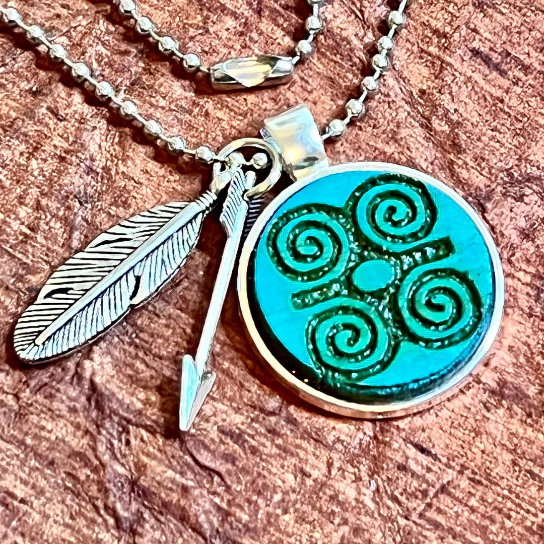 Cherokee Symbol for Strength Wood Engraved Metal Bezel Pendant Ball ...