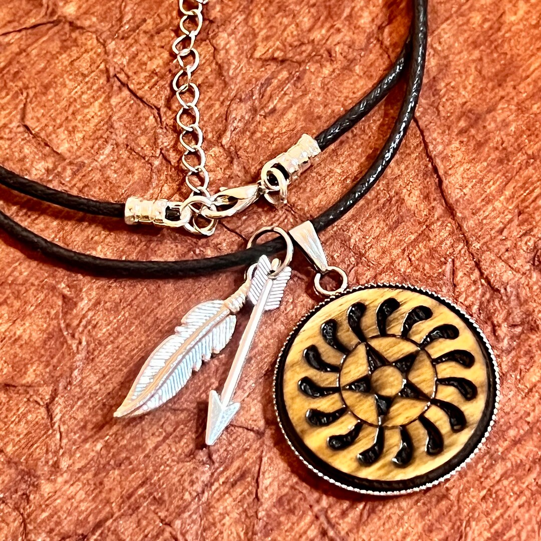 Cherokee Symbol for Transformation Wood Engraved Metal Bezel Pendant ...