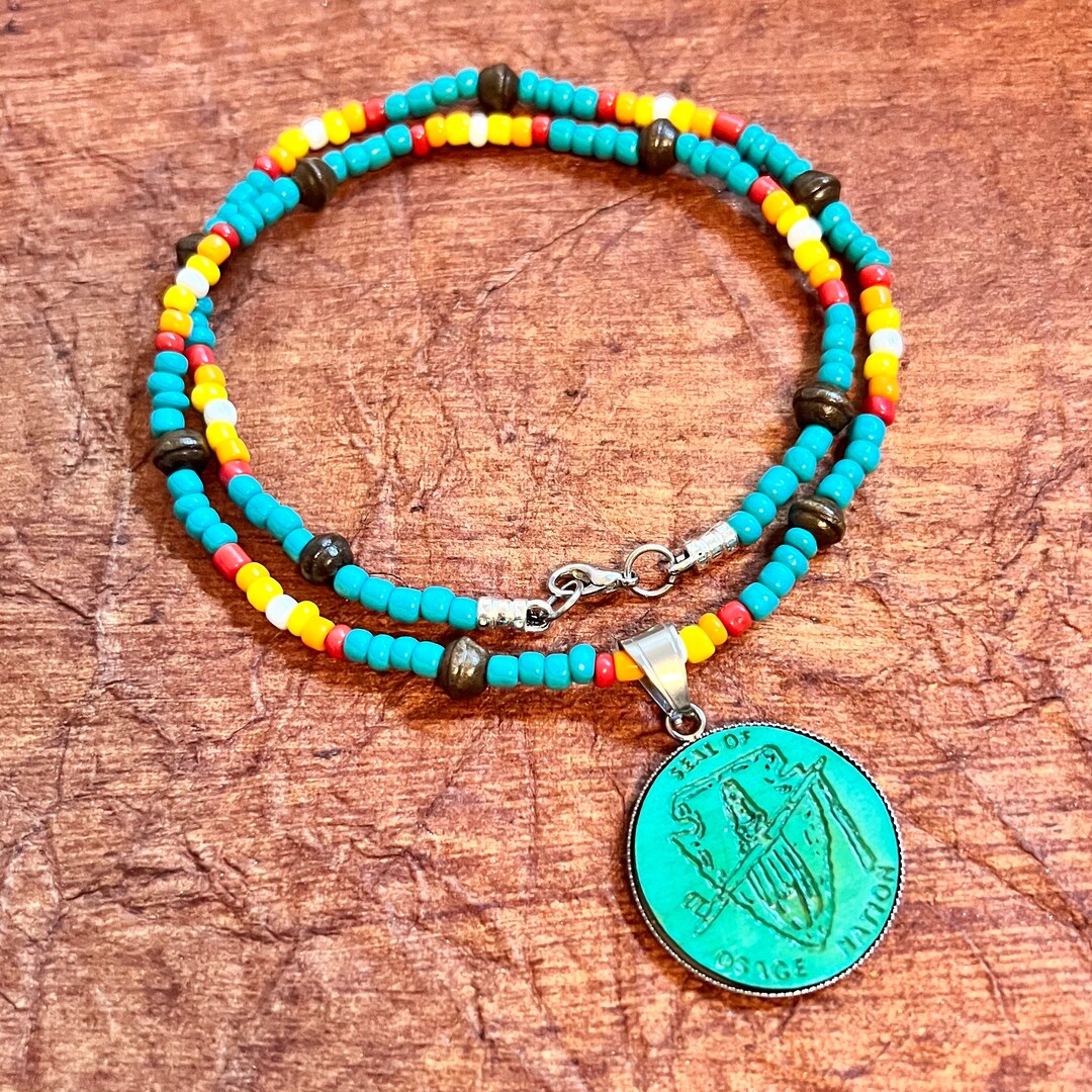 Osage Nation Inspired Glass Seed and Wood Beads Necklace. - Etsy