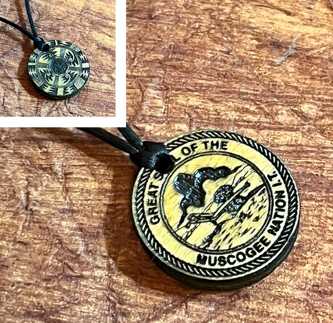 Muscogee Nation 30mm 2 Sided Wood Engraved Pendant Adjustable Satin ...