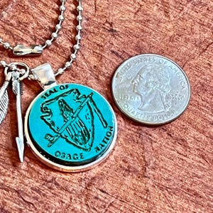 Osage Nation Wood Engraved Metal Bezel Pendant Ball Chain Necklace With ...
